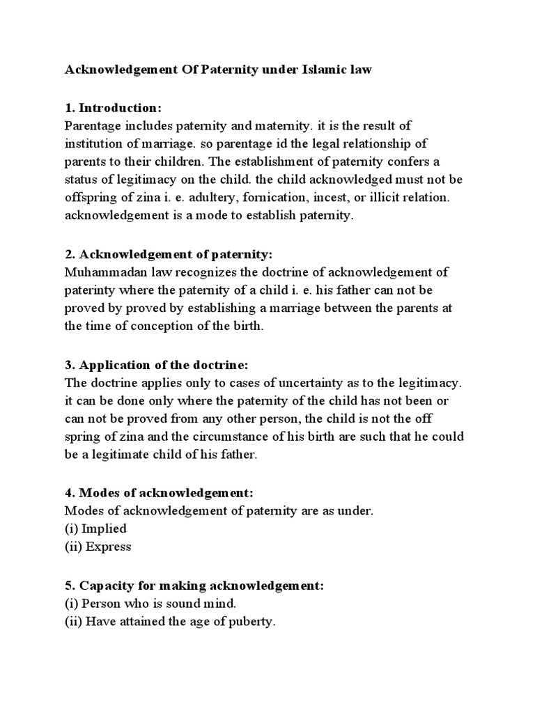 Acknowledgement of Paternity Under Islamic Law | PDF | Legitimacy (Family Law) | Parent