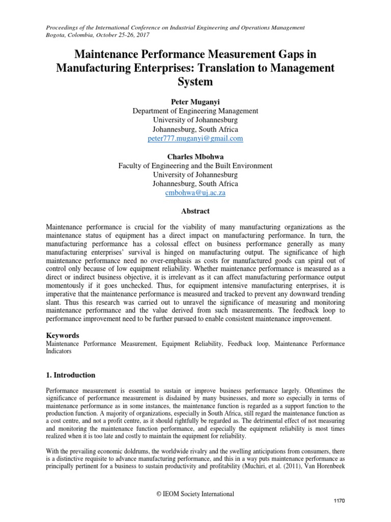 Maintenance Performance Measurement Gaps | Download Free PDF ...