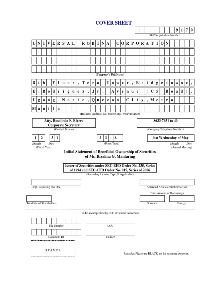 SEC Form 23-A of Ms. Riza Mantaring | PDF | Securities (Finance ...