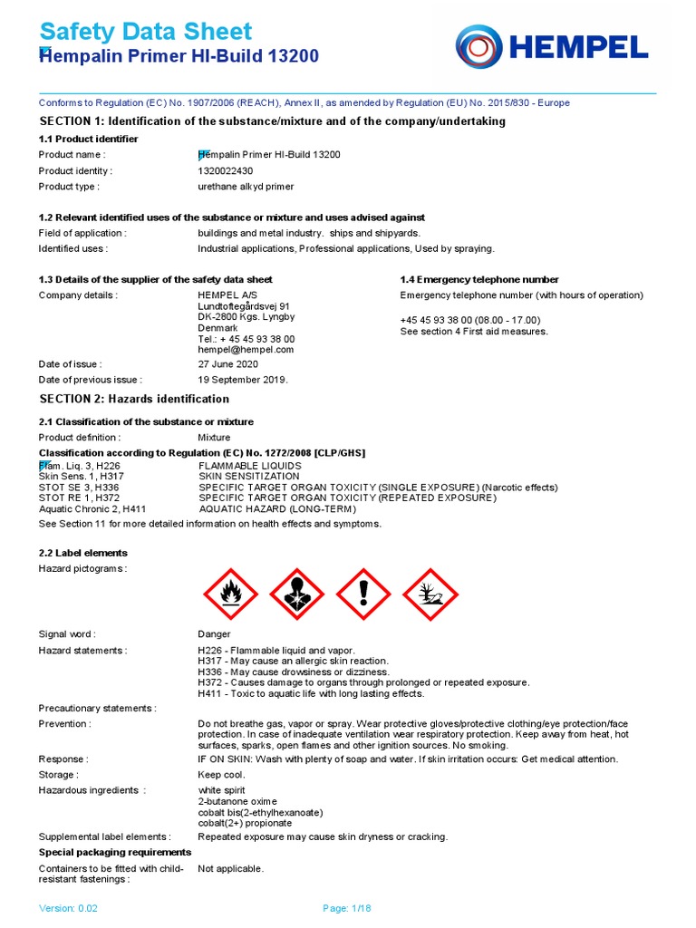 Hempalin Primer HI-Bauild 13200 1320022430 En-Us | PDF | Toxicity ...