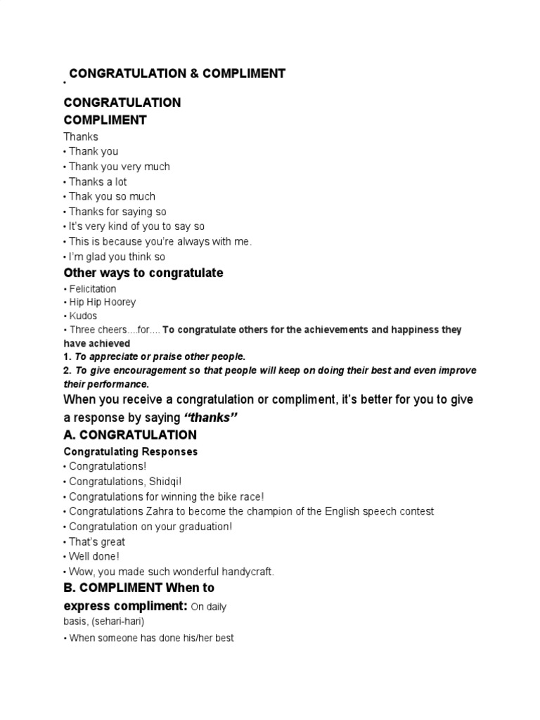 Congratulation & Compliment Congratulation Compliment | PDF | Gratitude