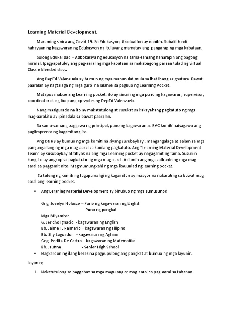 Learning Materials Development. | PDF