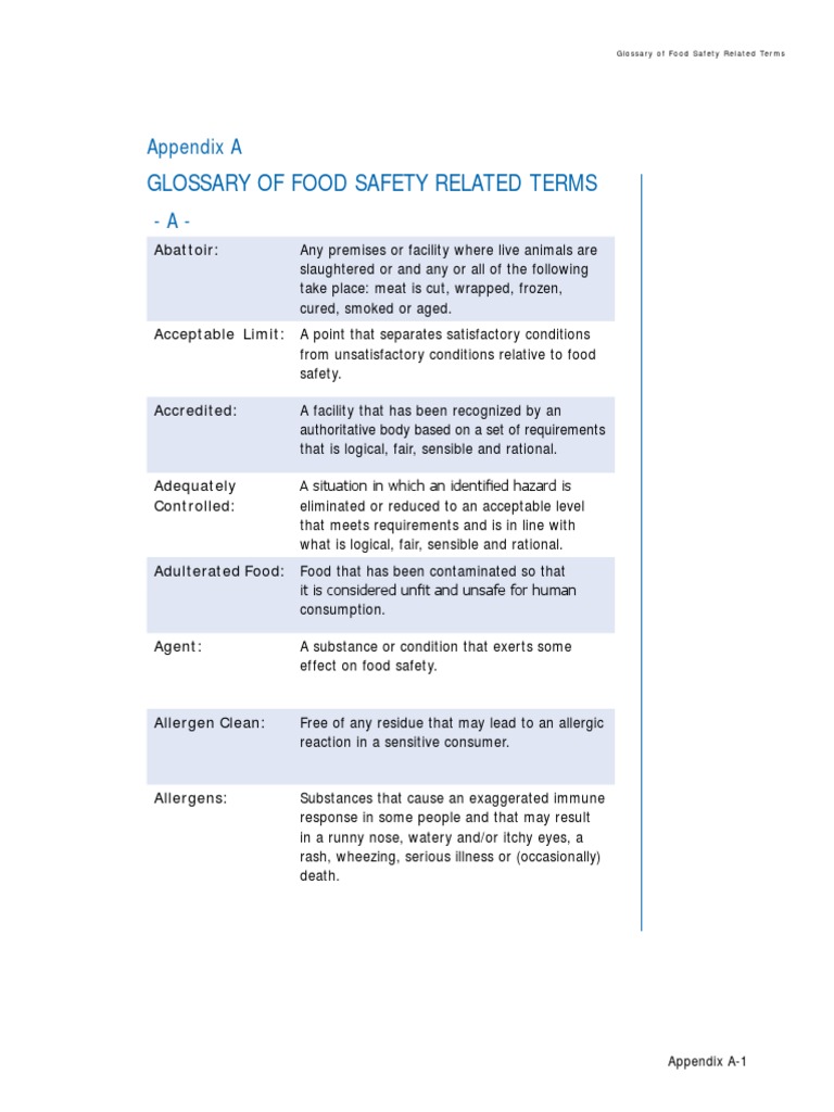 Appendix A Glossary PDF | Download Free PDF | Food Safety | Hazard Analysis And Critical Control ...