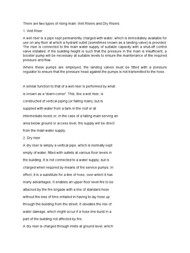 Wet vs Dry Rising Mains Explained | PDF | Pump | Chemical Engineering