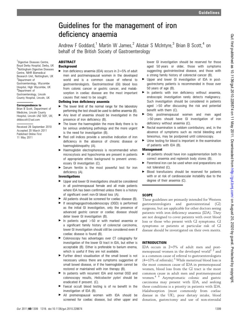 Guidelines For The Management of Iron Deficiency Anemia | PDF | Coeliac ...