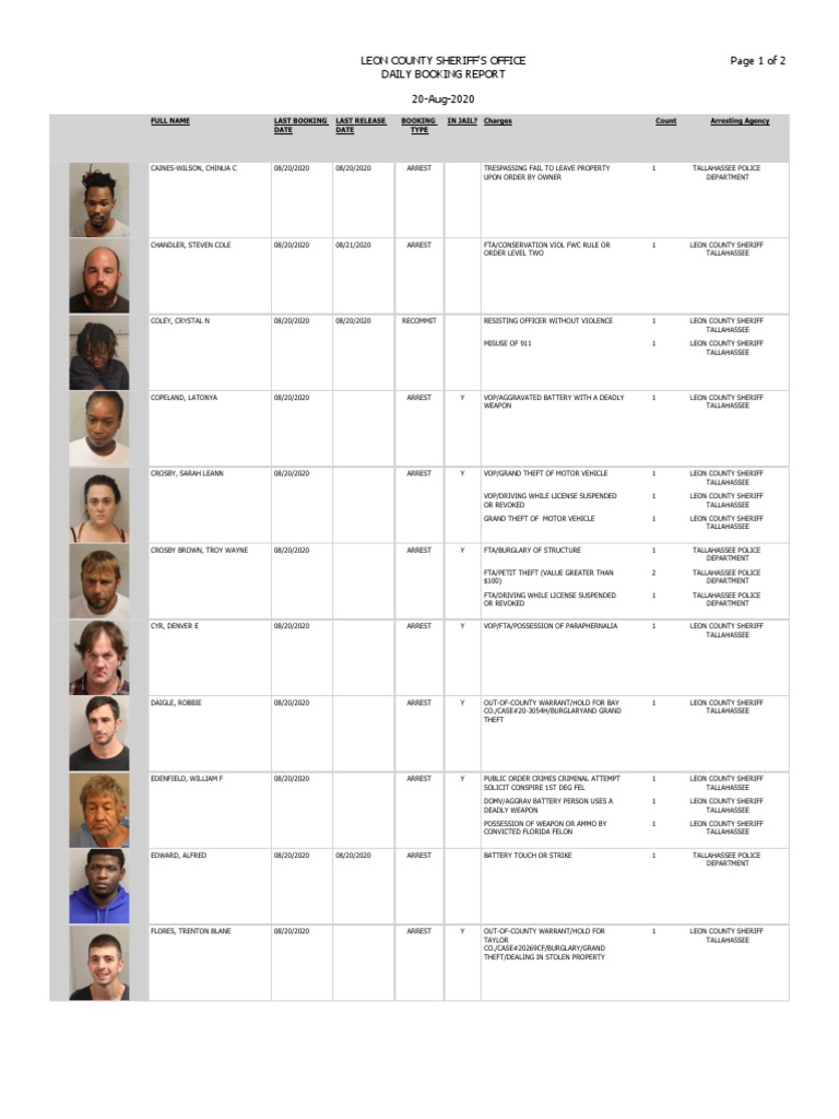Booking Report 8-21-2020 | PDF | Sheriffs In The United States | Arrest