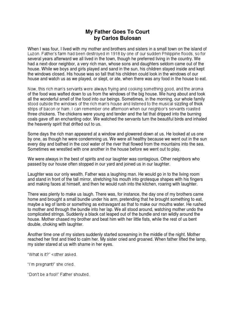 My Father Goes To Court by Carlos Bulosan PDF | PDF | Laughter | Courtroom