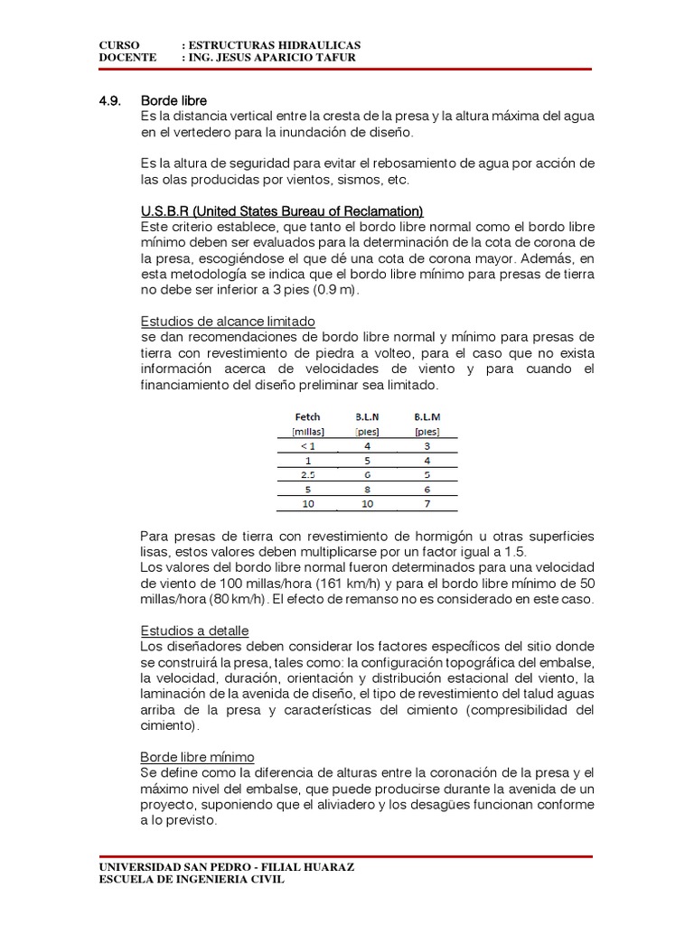 Bordo Libre en Presas: Definición y Cálculo | PDF | Represa | Olas
