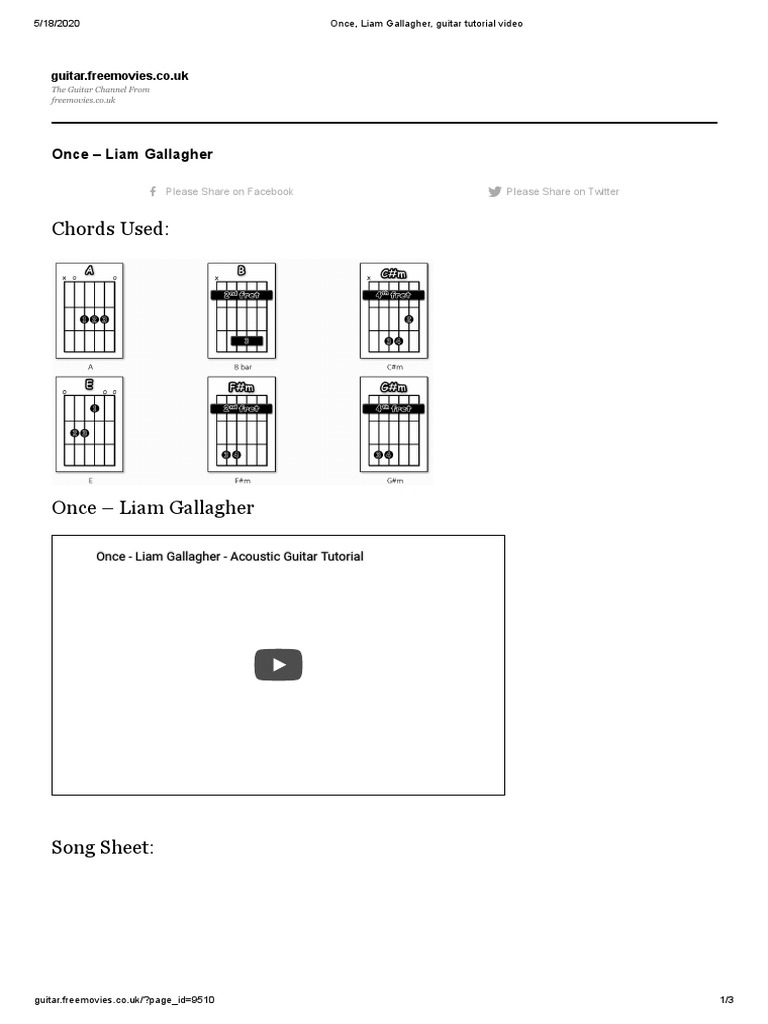 Once, Liam Gallagher, Guitar Chords - Alan Robinson | PDF