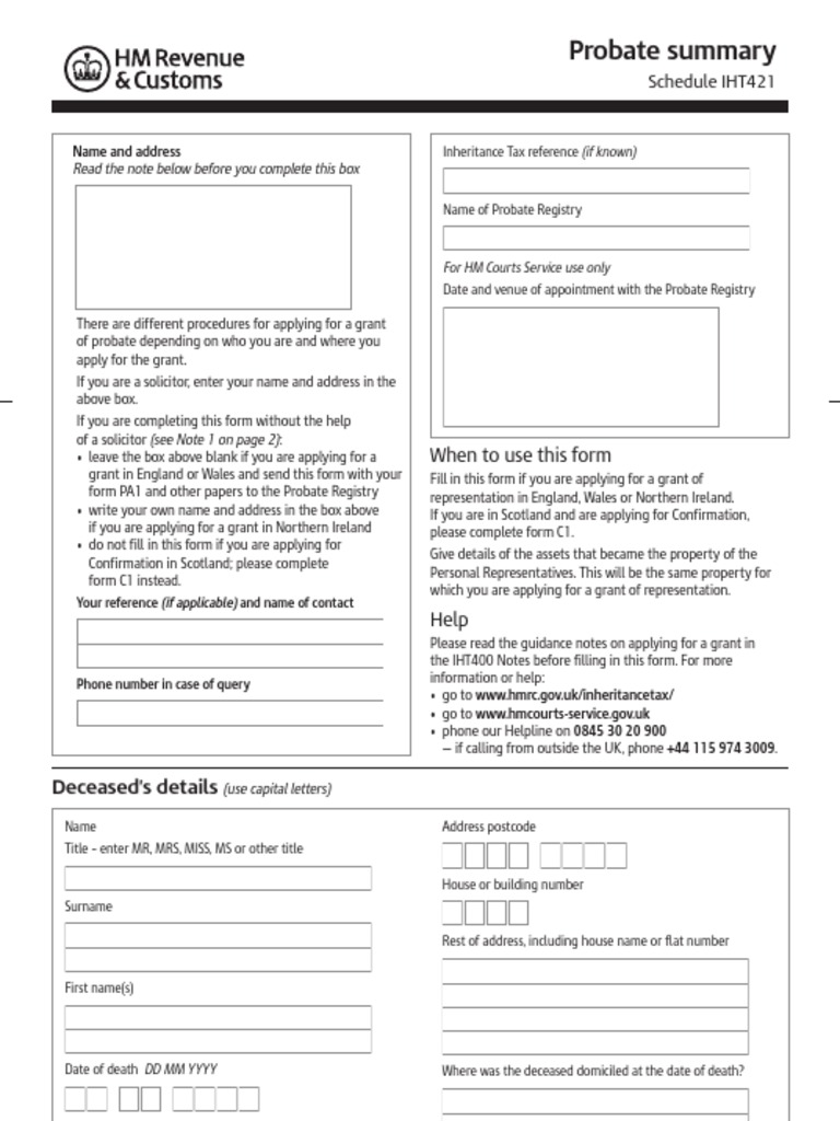Iht 421 | PDF | Probate | Public Finance