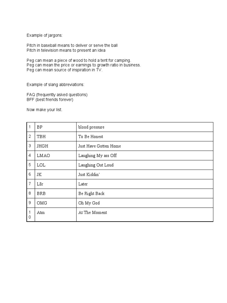 Example of Jargons | PDF