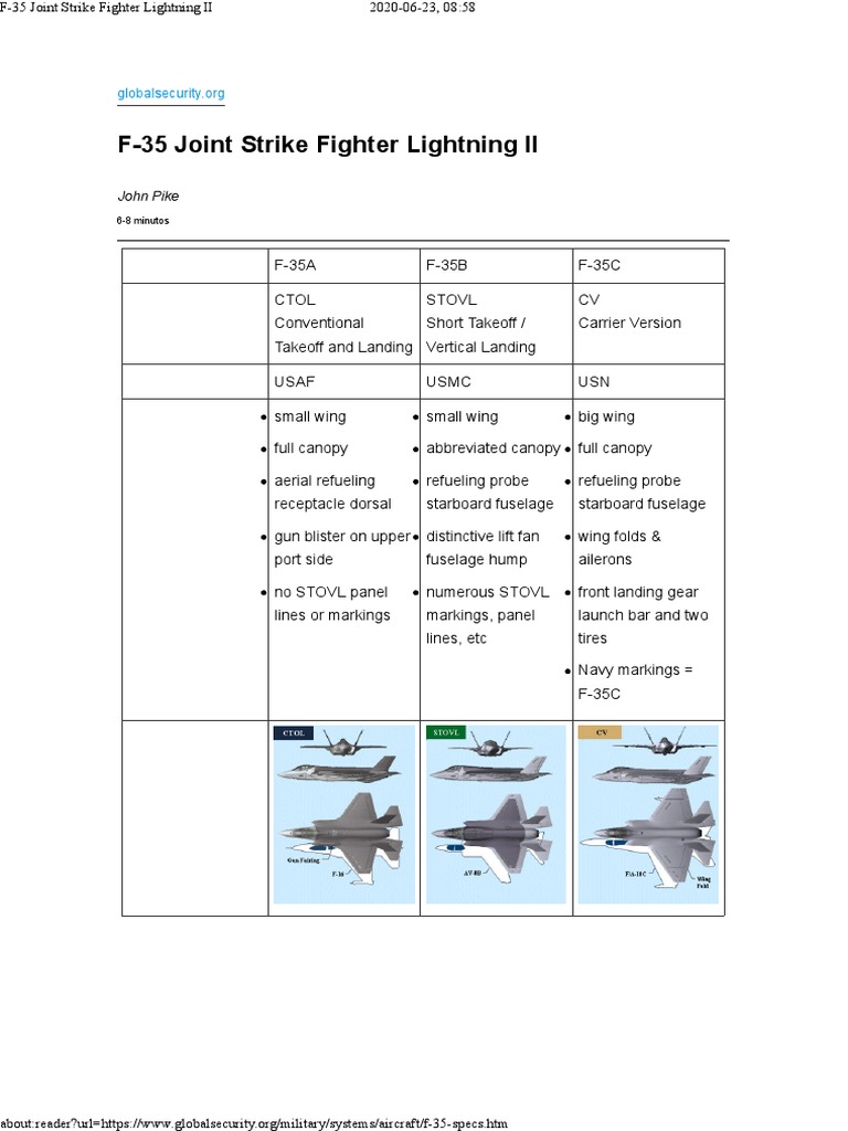 F-35 Joint Strike Fighter Specifications | PDF | Lockheed Martin F 35 ...