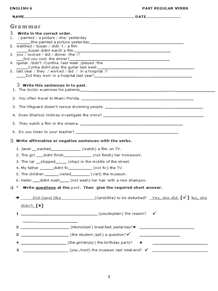 Past Regular Verbs: A Grammar Worksheet on Conjugating Regular Verbs ...