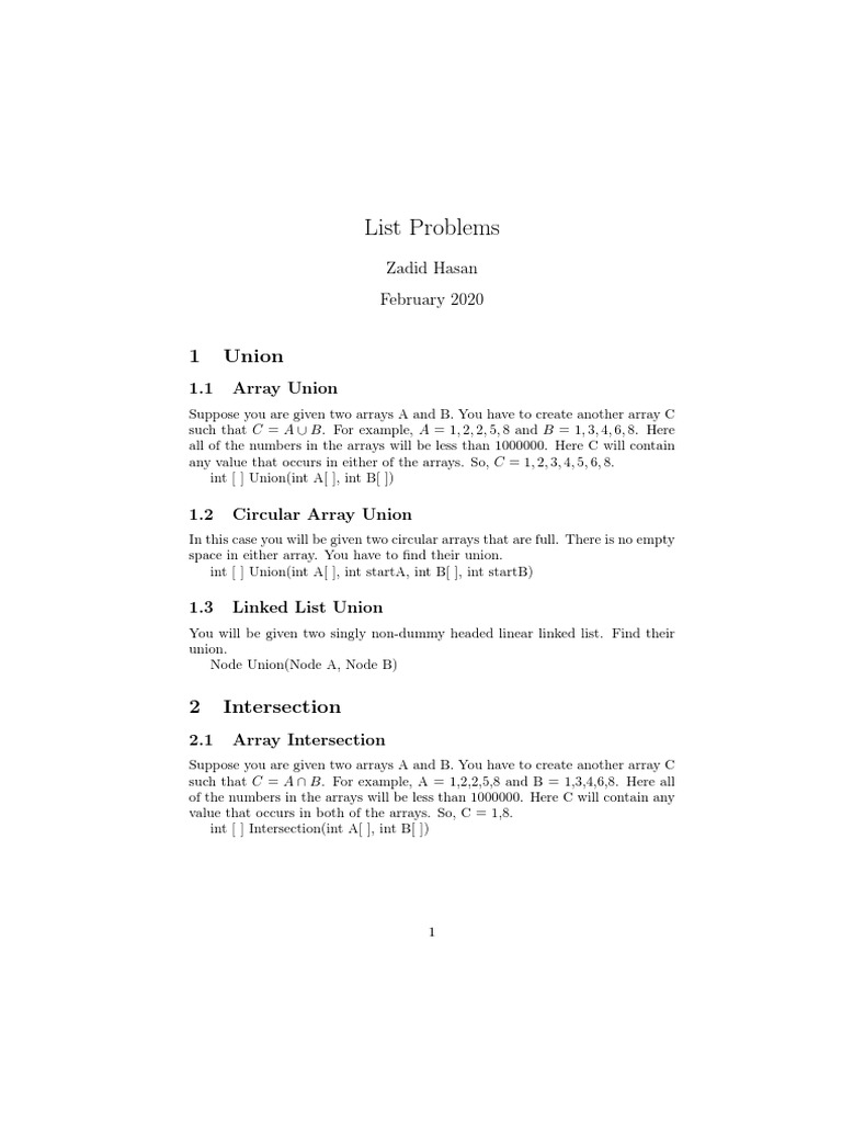 List Problems: 1 Union | Download Free PDF | Array Data Structure | Integer (Computer Science)