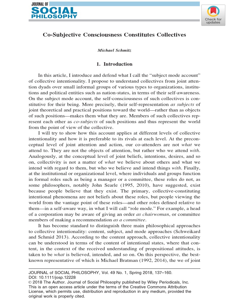 Co-Subjective Consciousness Constitutes Collectives: Michael Schmitz ...