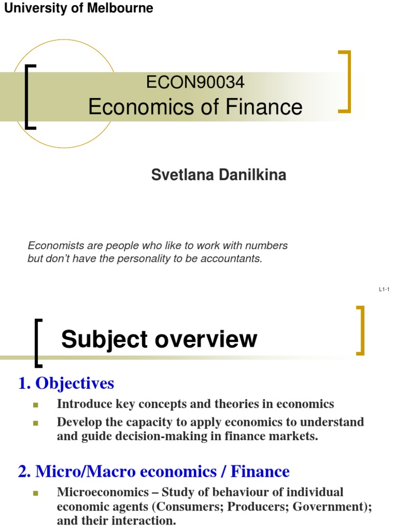Economics of Finance: ECON90034 | PDF | Economic Equilibrium | Economics
