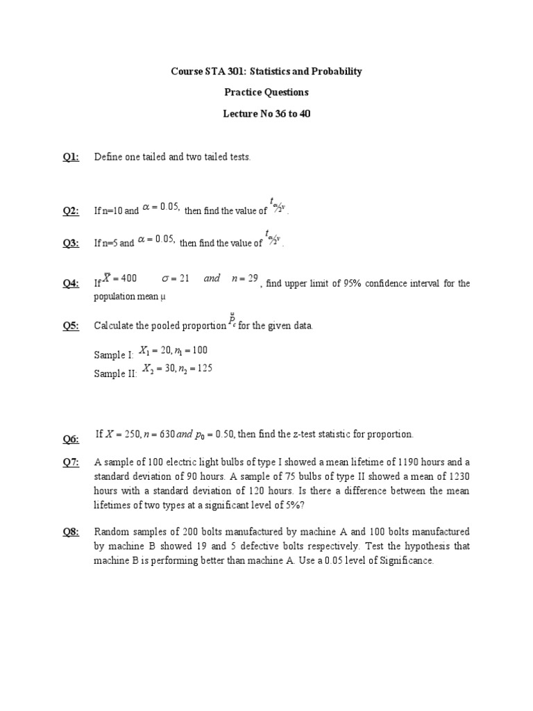Course STA 301: Statistics and Probability Practice Questions Lecture ...