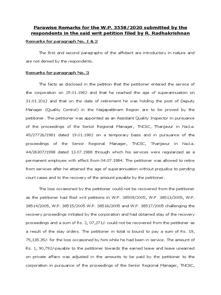 Para Wise Remarks TNCSC R. Radhakrishnan | PDF | Writ | Justice