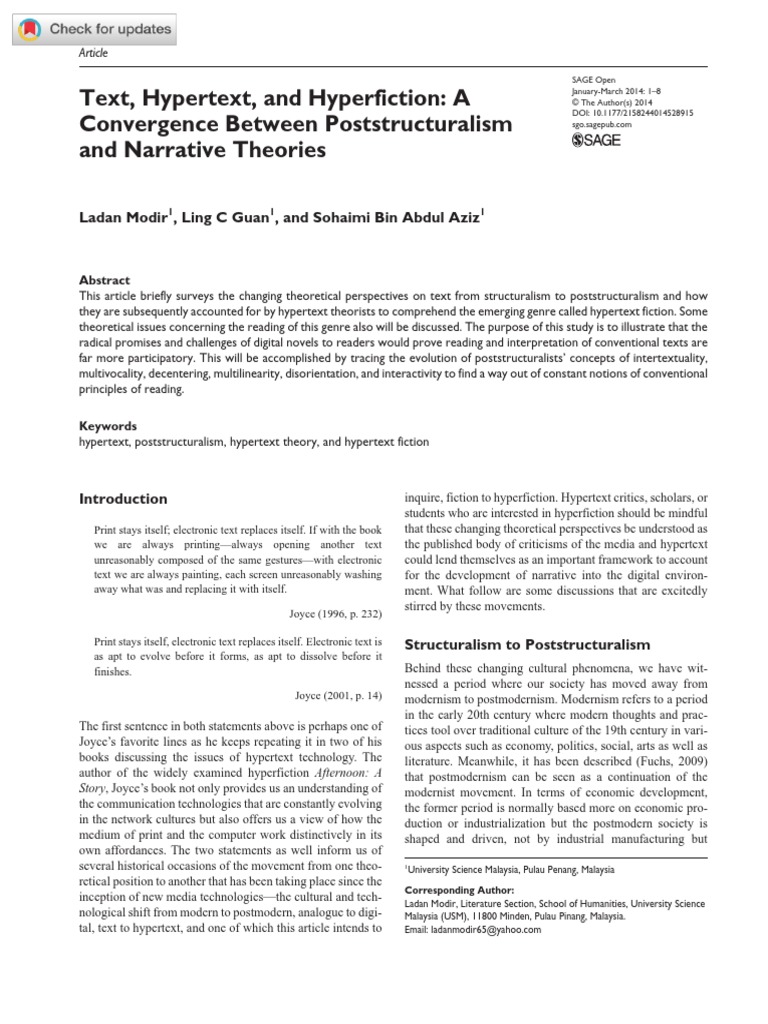 Text, Hypertext, and Hyperfiction: A Convergence Between ...