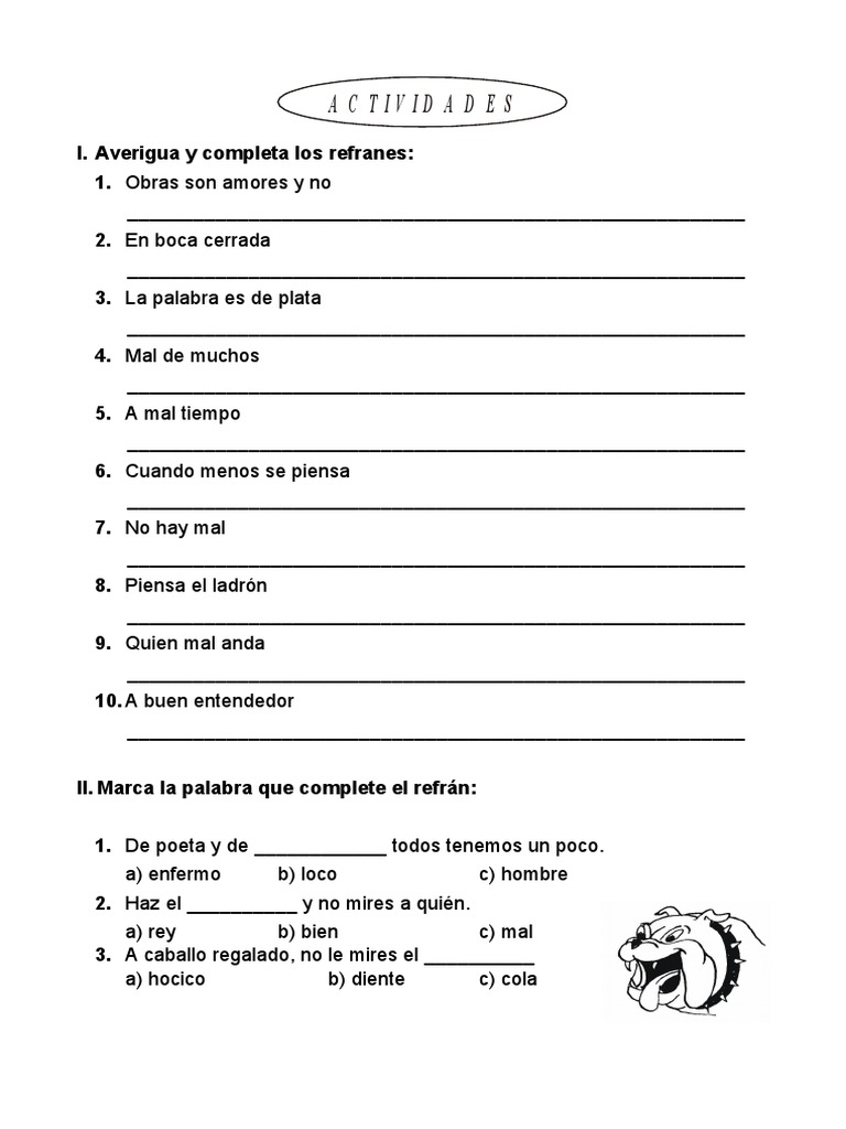 Ejercicios para Completar Refranes | PDF | Hogar, jardinería y bricolaje