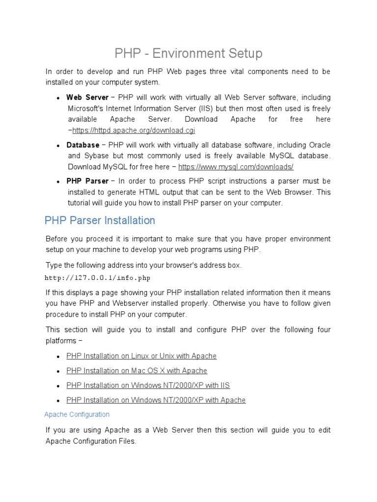 PHP Environment Setup Guide | PDF