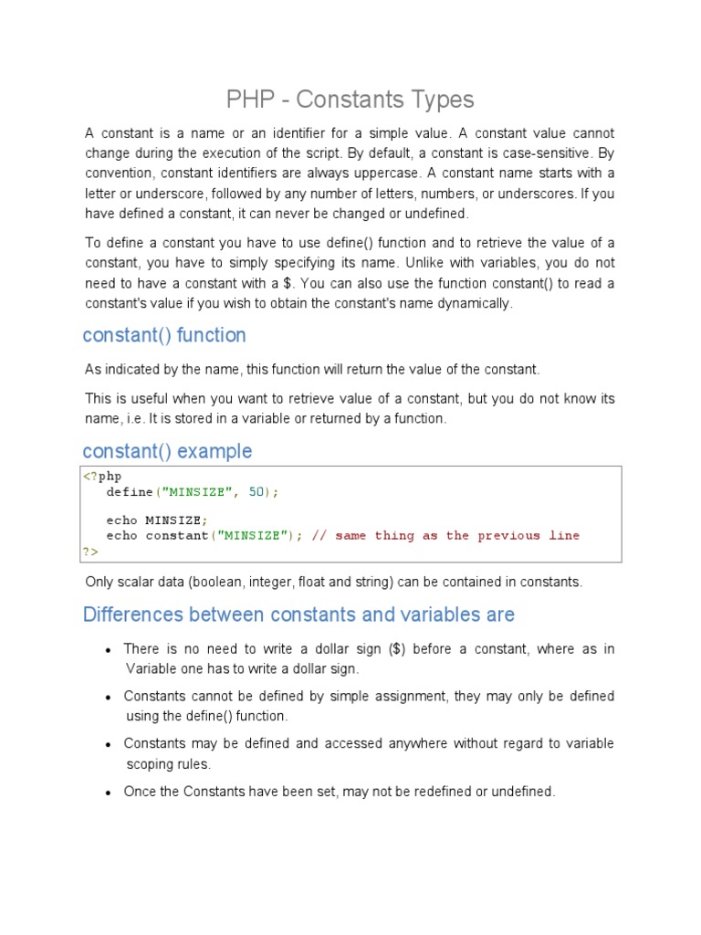 PHP - Constants Types: Constant Function | Download Free PDF | Variable (Computer Science ...
