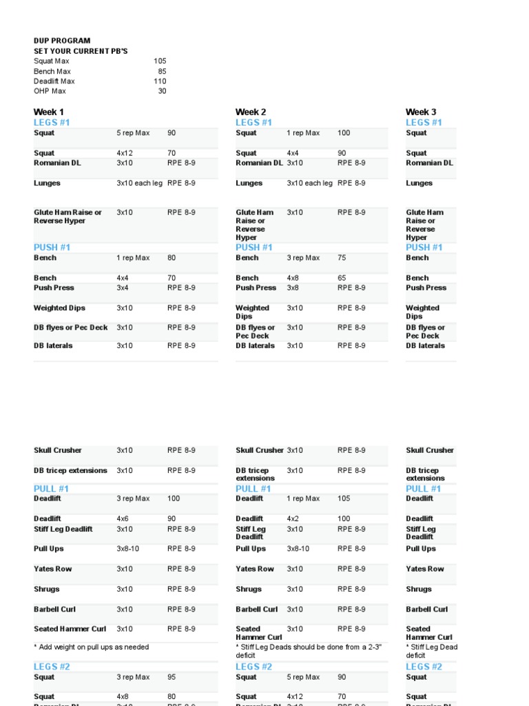 Week 1 Week 2 Week 3: Legs #1 Legs #1 Legs #1 | PDF | Games Of Physical ...