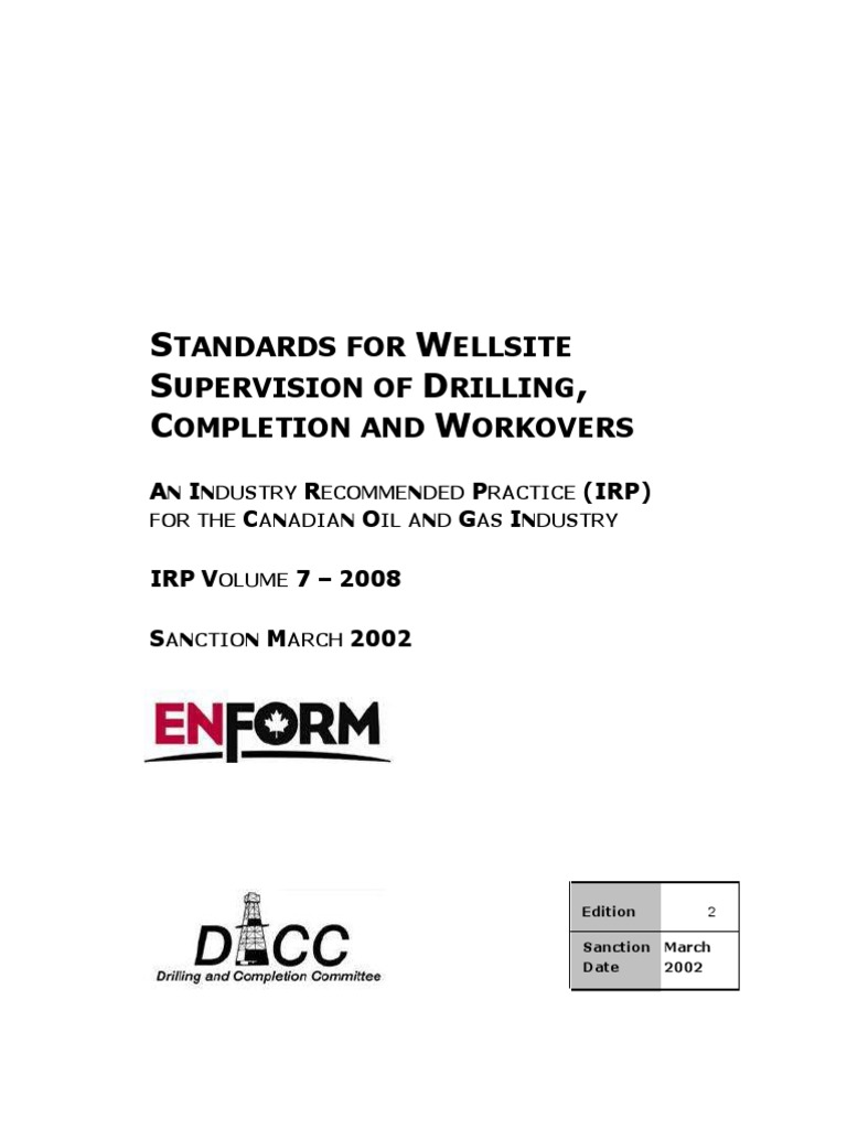 Standards For Wellsite Supervision of Drilling Completion and Workovers | PDF | Supervisor ...
