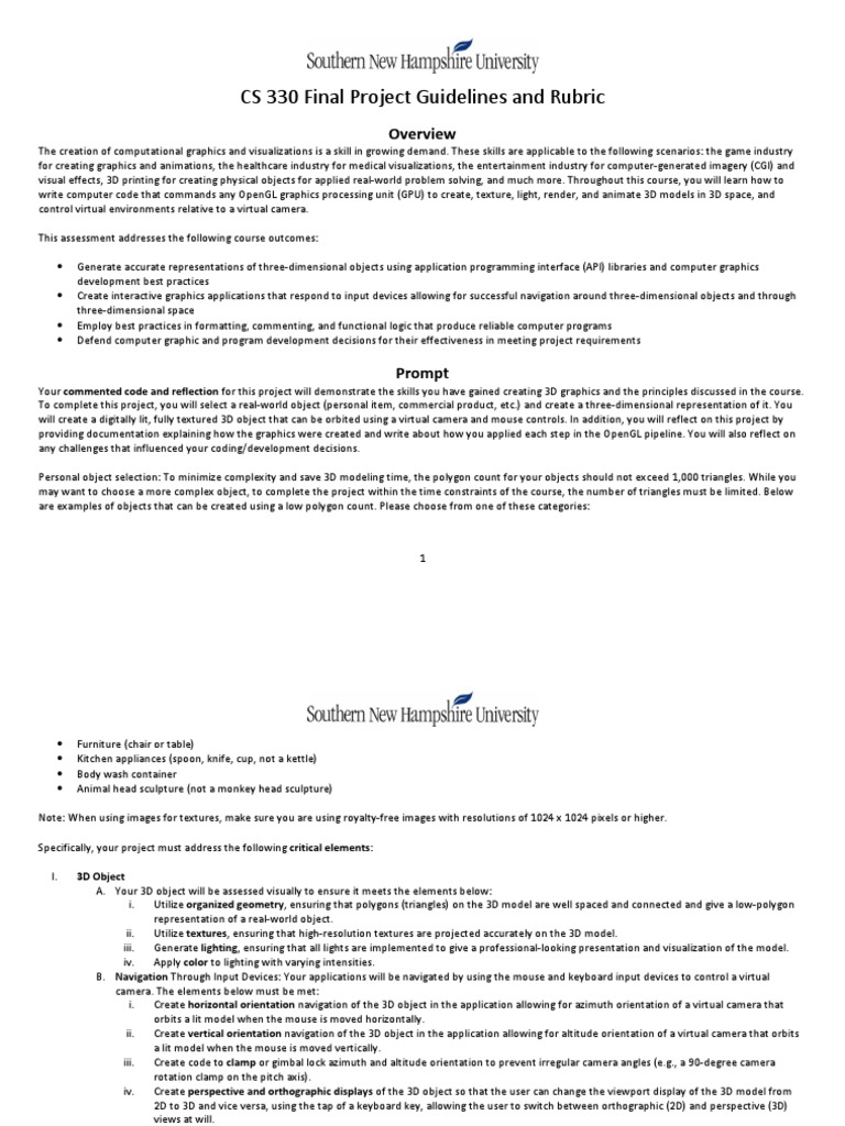 CS 330 Final Project Guidelines and Rubric | Download Free PDF | 3 D Computer Graphics ...