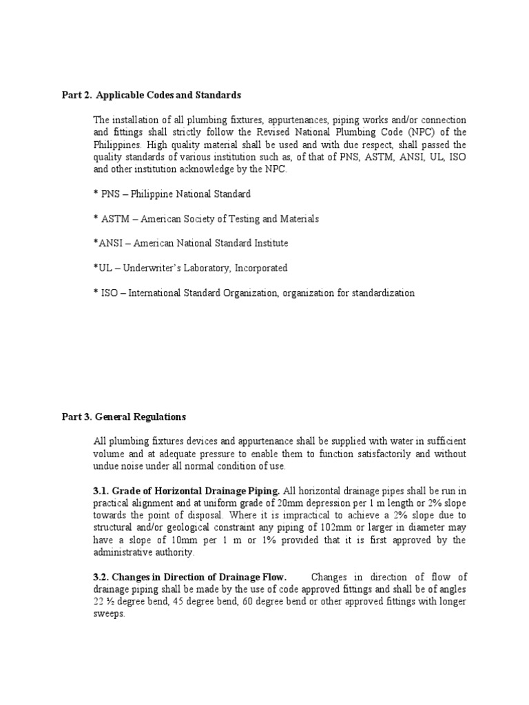 Plumbing Code Requirements and Standards for Plumbing Fixtures ...