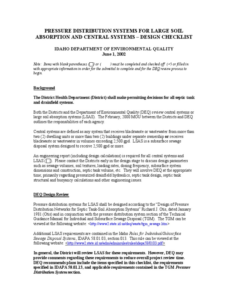 LSAS Pressure System Design Checklist | PDF | Septic Tank | Sewage ...