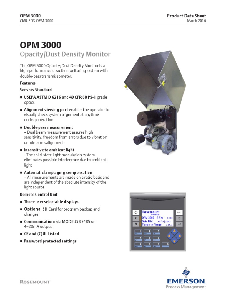 Product Data Sheet Opm 3000 Opacity Dust Density Monitor Rosemount en ...