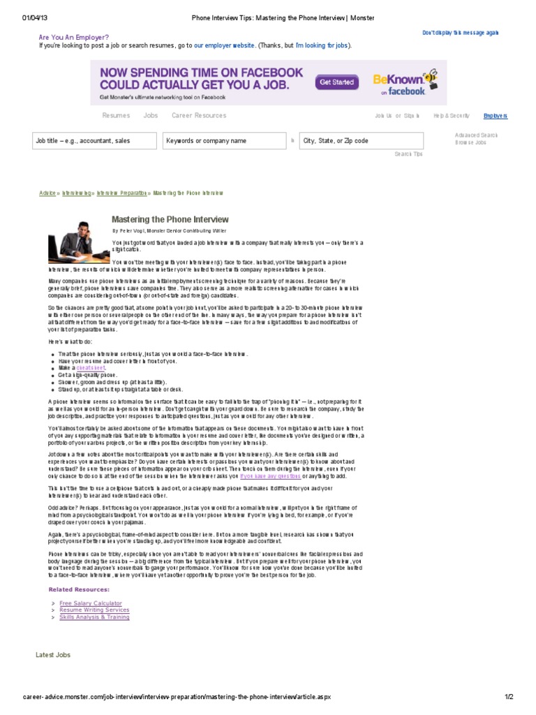 Phone Interview Tips | PDF | Interview | Psychological Concepts