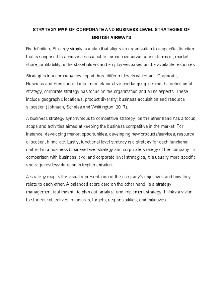 Strategy Map of Corporate and Business Level Strategies of British ...