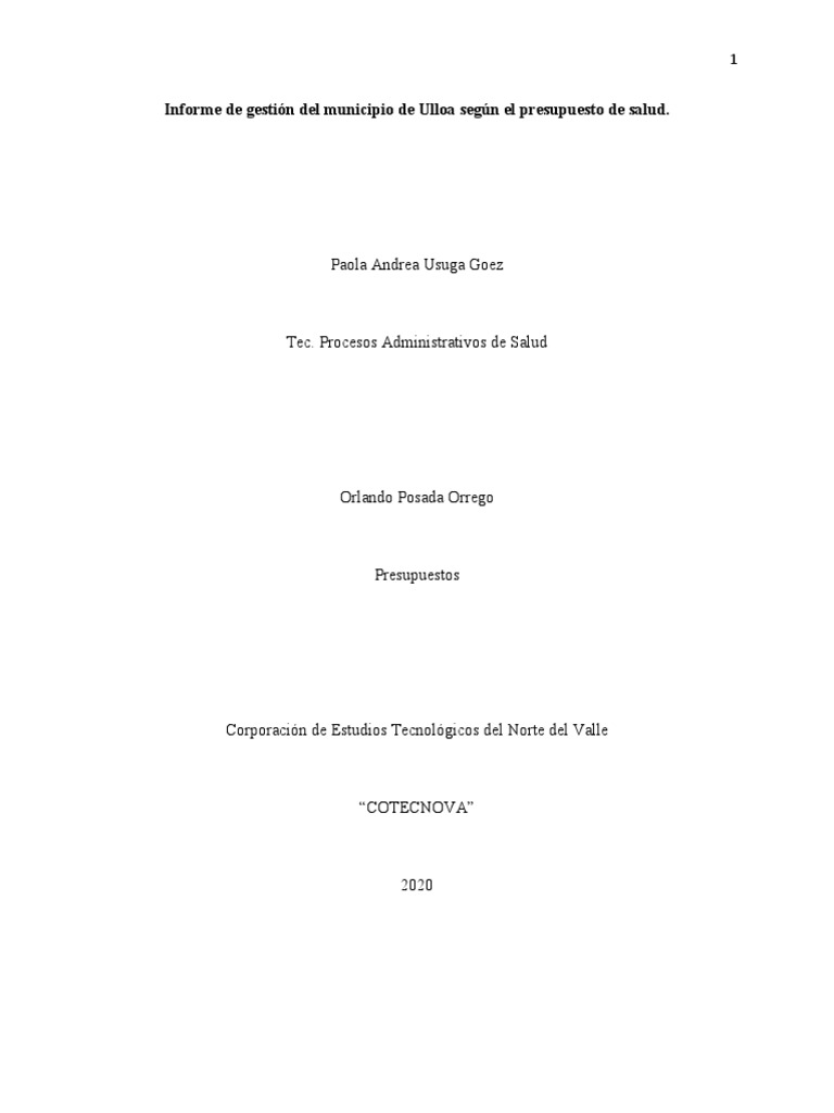 Informe de Presupuesto de Ulloa Valle Del Cauca Paola Andrea Usuga Goez ...