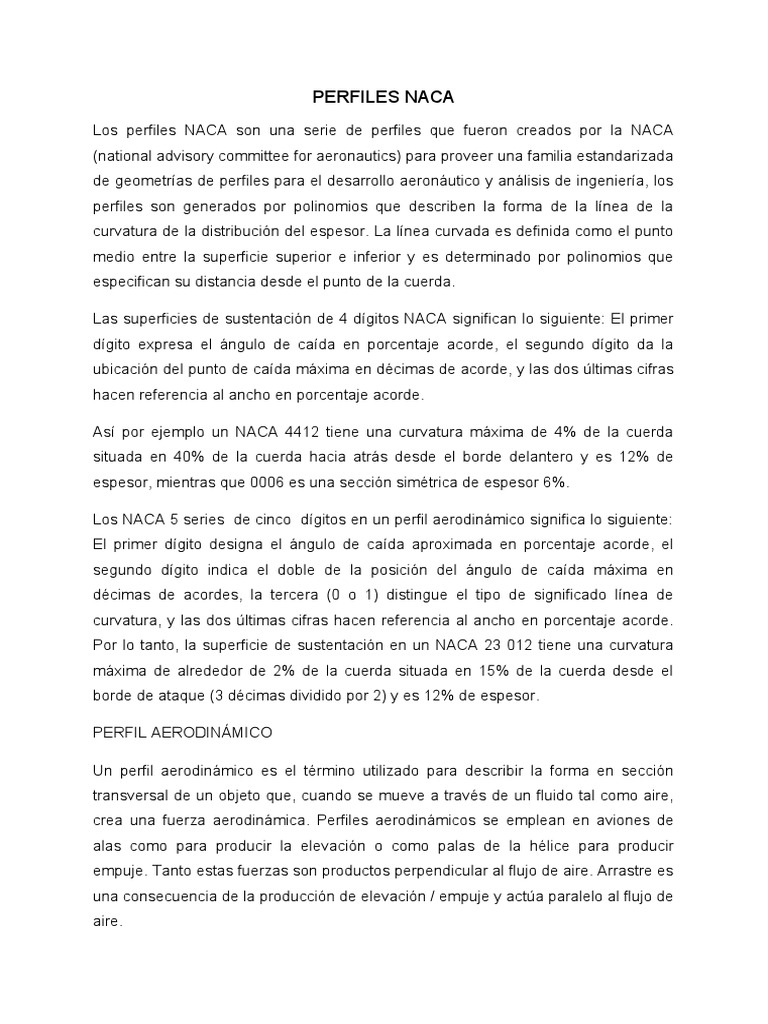 Perfiles Naca | PDF | Superficie sustentadora | Aerodinámica