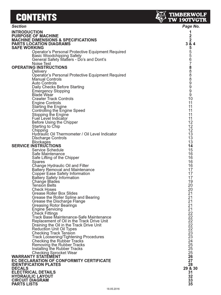 Timberwolf TW 190TVGTR Wood Chipper Instruction Manual | PDF | Engines ...
