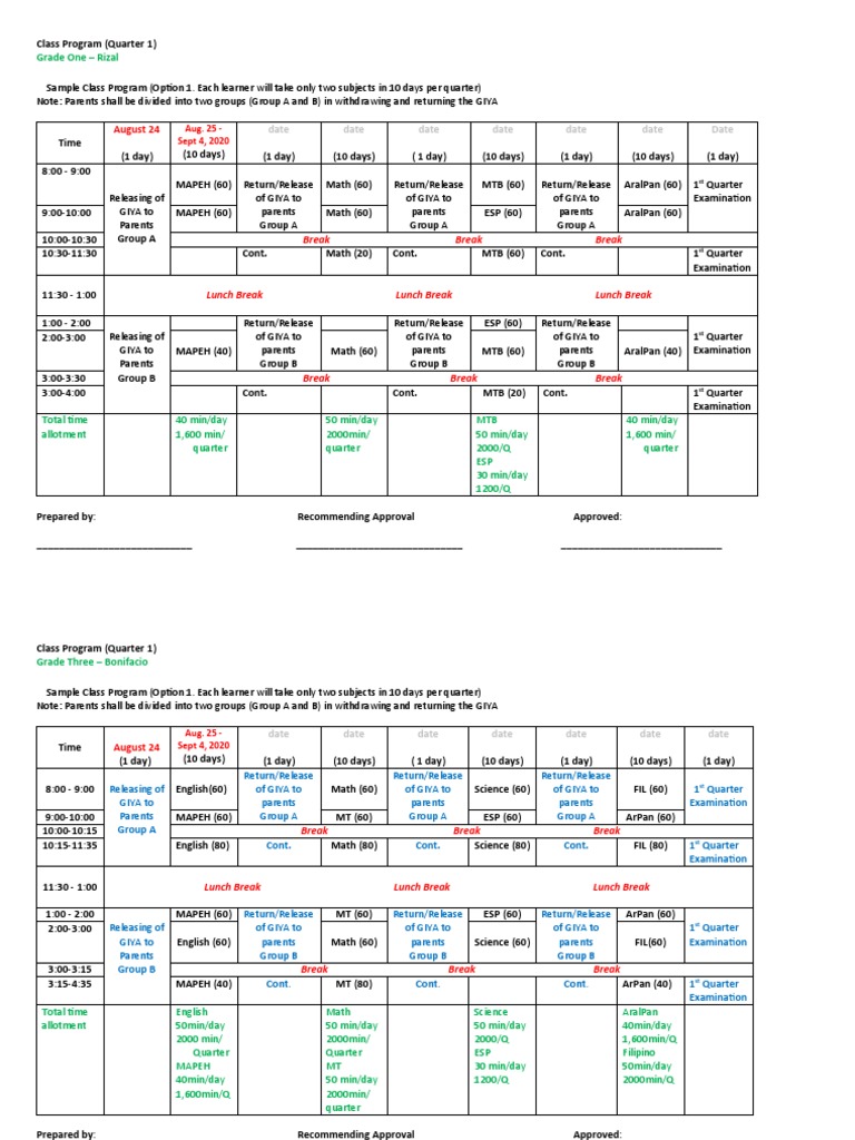 Class Program Sample Modular Learning Modality | PDF | Learning ...