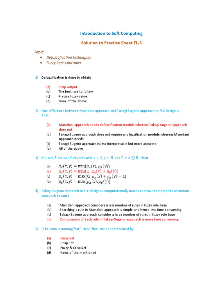 Solution To Practice Sheet FL 3: Introduction To Soft Computing | PDF | Fuzzy Logic | Summation