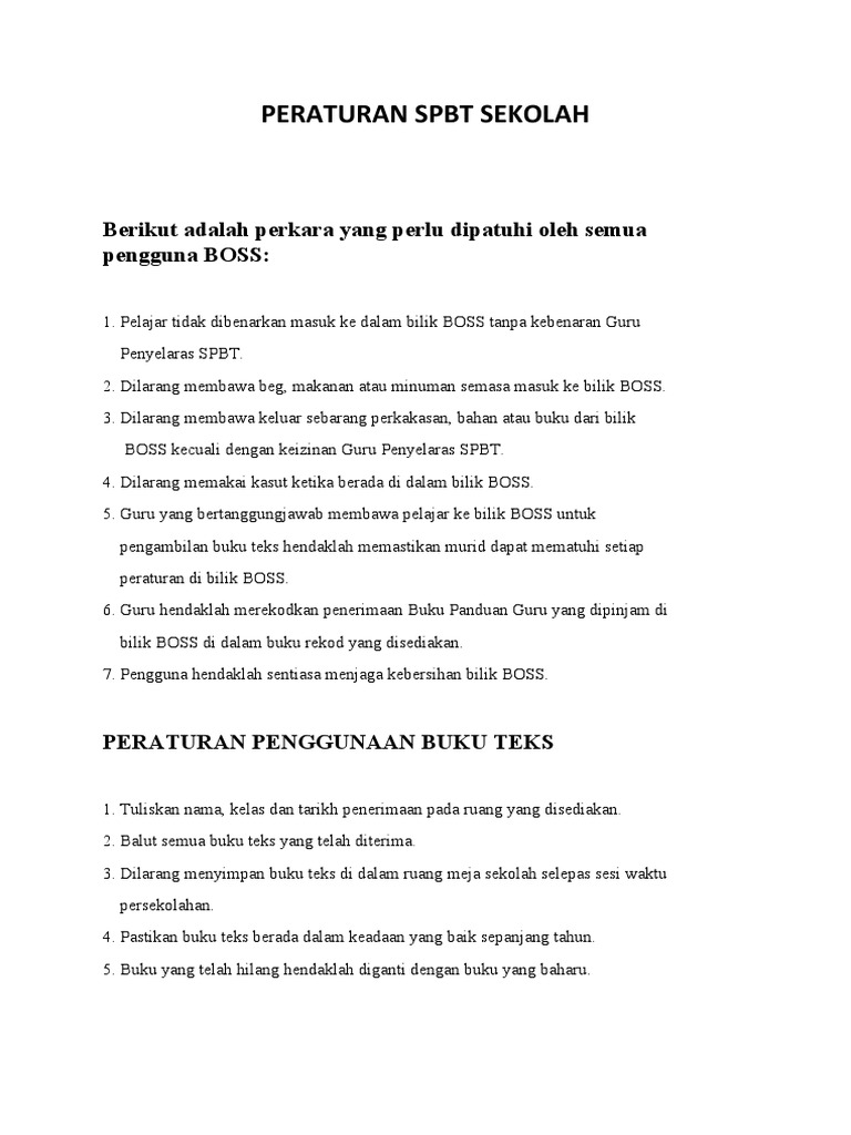 Peraturan SPBT Sekolah | PDF | Pengembangan Diri
