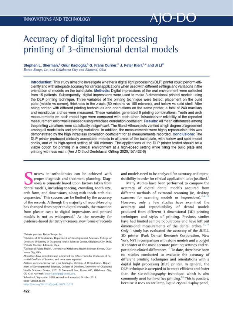 Accuracy of Digital Light Processing Printing of 3-Dimensional Dental ...