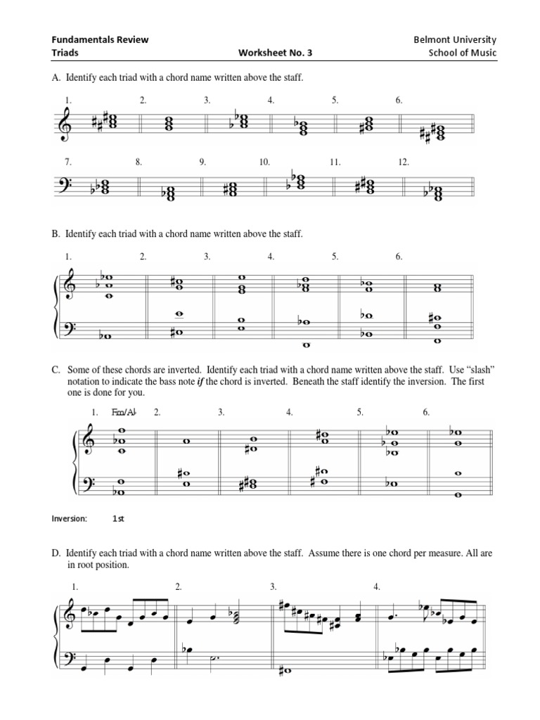 Triads Worksheet 3 | PDF