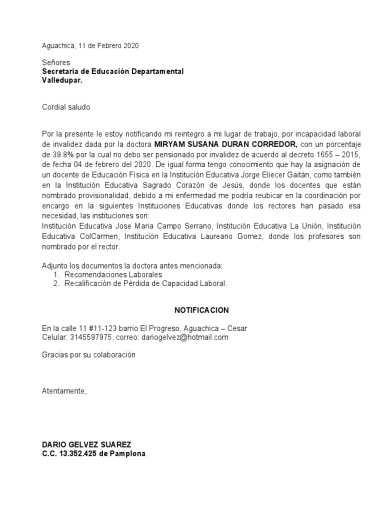 Carta de Reintegro | PDF