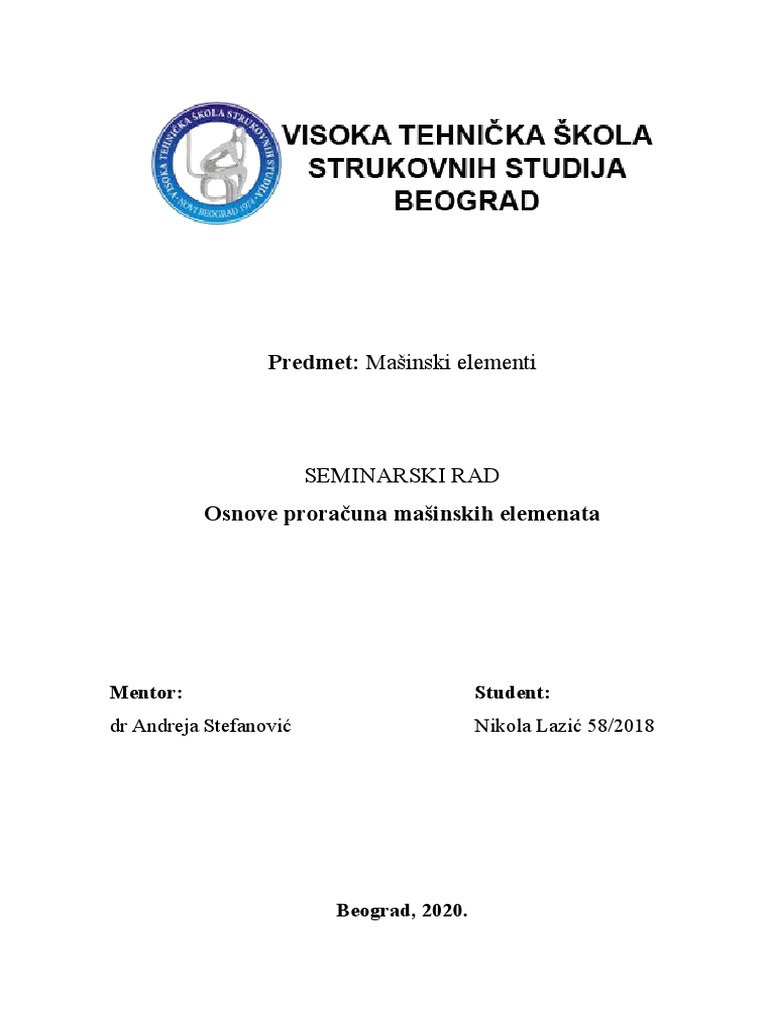 Osnove Proračuna Mašinskih Elemenata | PDF