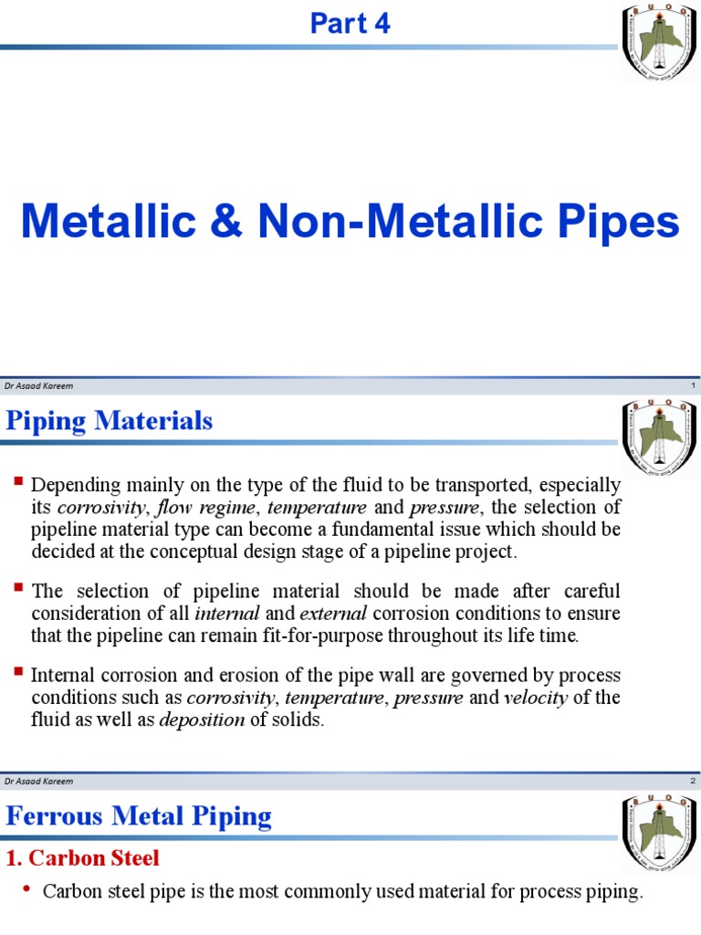 Lecture Note 4 (Metallic & Non-Metallic Pipes) PDF | PDF | Stainless ...