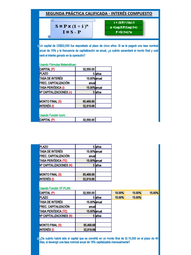 06 Clase 2 Interes Compuesto Segunda Practica Resuelto | PDF | Servicios financieros | Economias