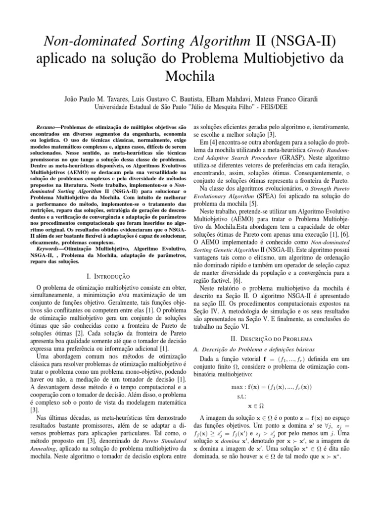 Non-Dominated Sorting Algorithm II (NSGA-II) Aplicado Na Soluc Ao Do ...
