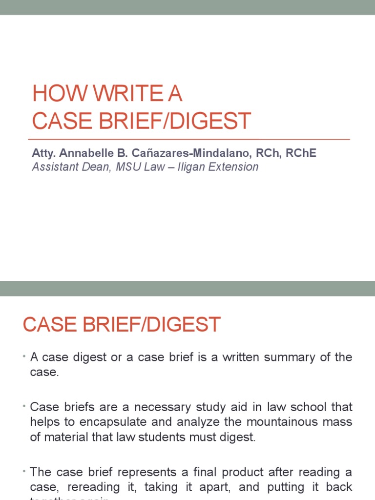 How to Write a Case Brief/Digest | PDF | Brief (Law) | Judgment (Law)