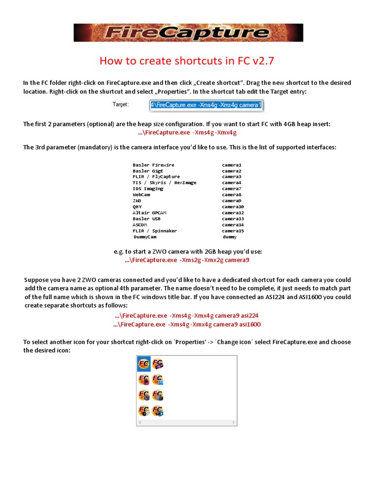 Creating Shortcuts in FireCapture 2.7 | PDF