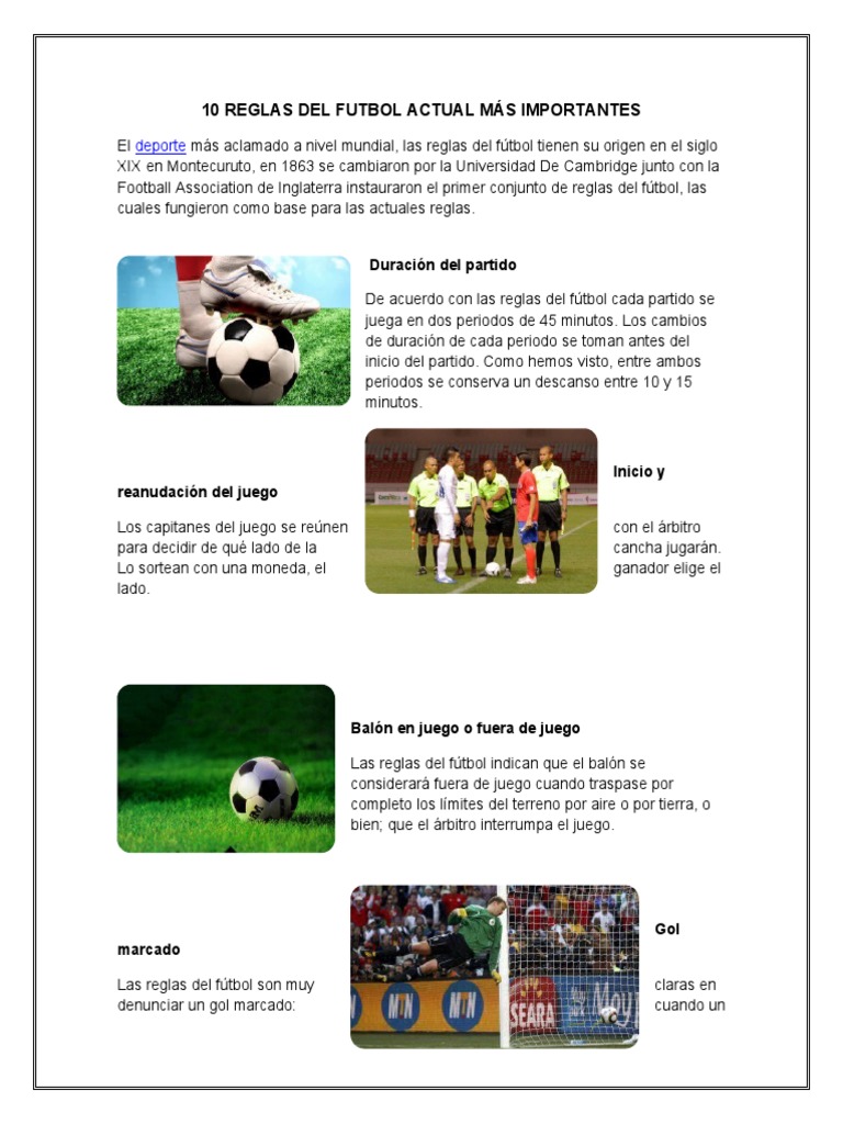 10 Reglas Del Futbol Actual Más Importantes Pdf Asociación De
